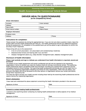 Part 1 ASSESSING FITNESS TO DRIVE Driver Health Questionnaire Doc ...