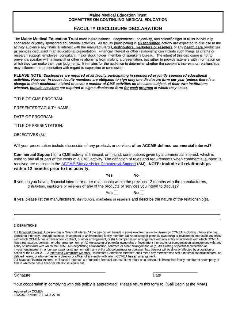 FACULTY DISCLOSURE DECLARATION Doc Template | pdfFiller