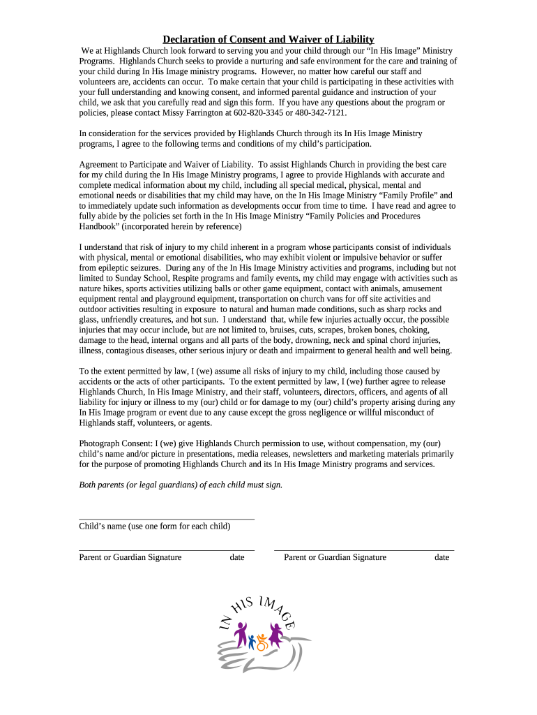 Declaration of Consent and Waiver of Liability Doc Template | pdfFiller