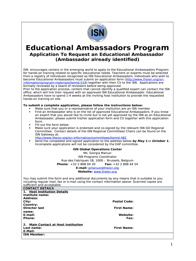 ISN Educational Ambassadors Program - SA Renal Society Doc Template | pdfFiller