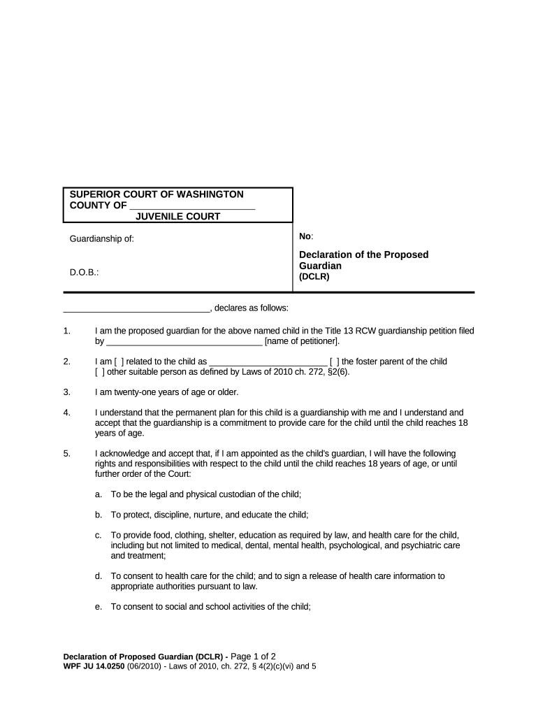 Declaration of the Proposed Guardian Doc Template | pdfFiller