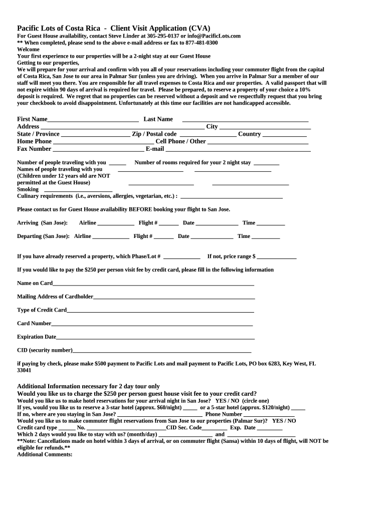 Client Tour Application for Costa Rica Property Tour - Pacific ... Doc ...