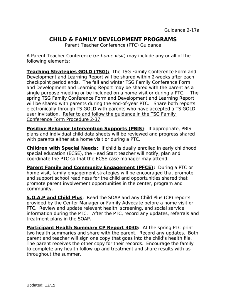 Parent Teacher Conference (PTC) Guidance Doc Template | pdfFiller