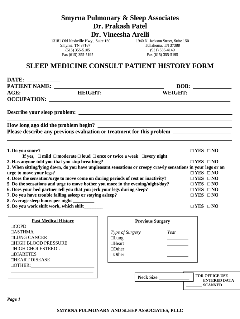 New Clinic VisitSleep ConsultationPatient Page 1 Doc Template | pdfFiller