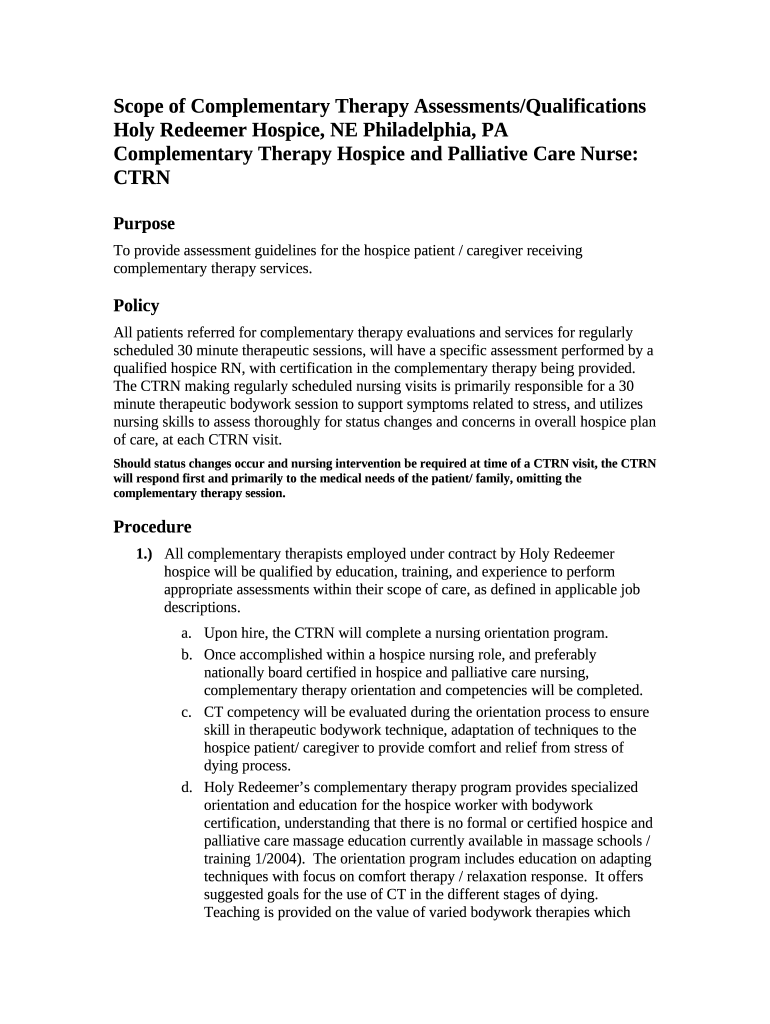 Assessing complementary therapy services in a hospice ... Doc Template ...