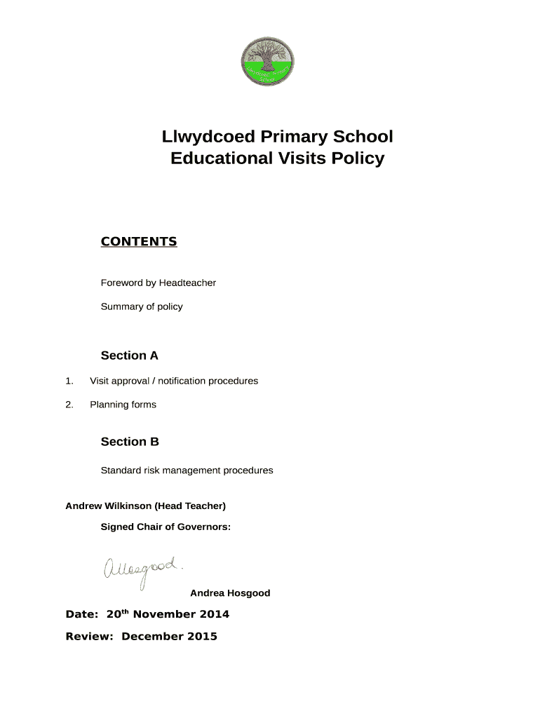 Educational Visit approval/notification procedures Doc Template | pdfFiller