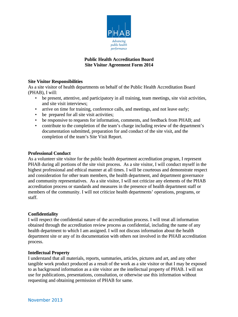 Site Visitor Agreement 2014 Doc Template | pdfFiller