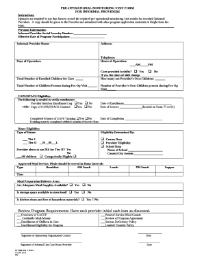 PRE-OPERATIONAL MONITORING VISIT Doc Template | pdfFiller
