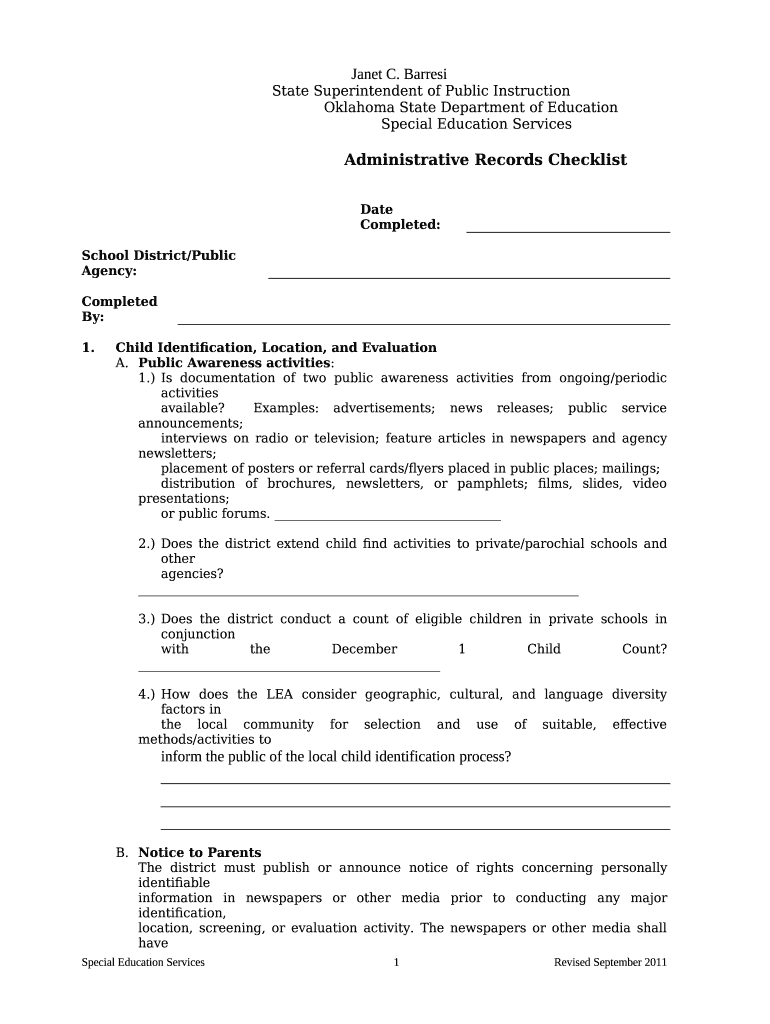 Administrative Records Checklist Doc Template | pdfFiller