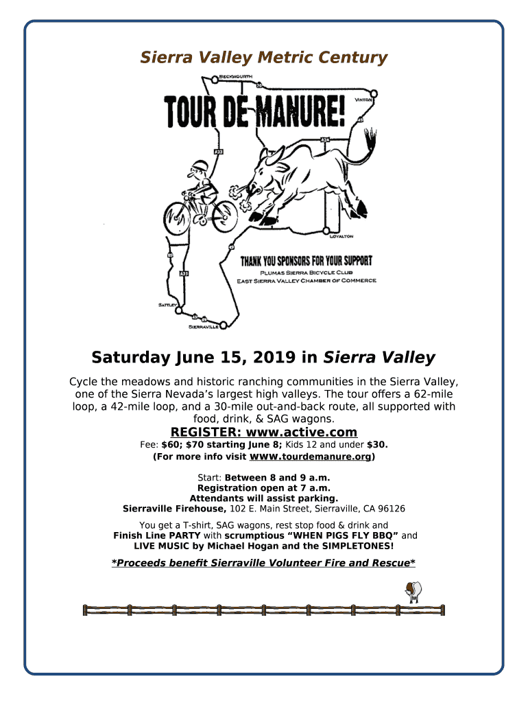 Sierra Valley Metric Century - TOUR DE MANURE Doc Template | pdfFiller
