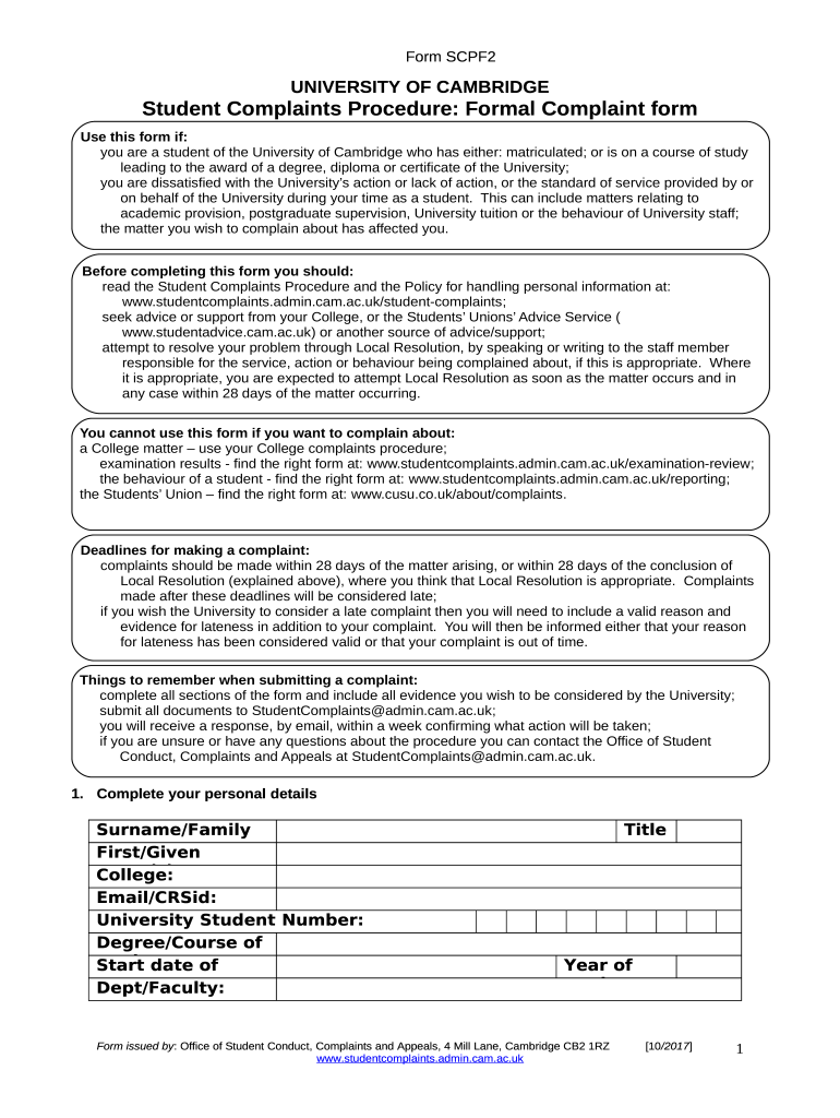 Student Complaints Procedure: al Complaint Doc Template | pdfFiller