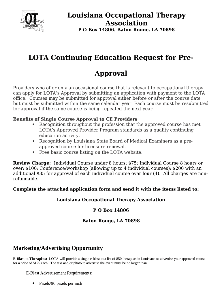 LOTA Continuing Education Request for Pre-Approval ... Doc Template ...