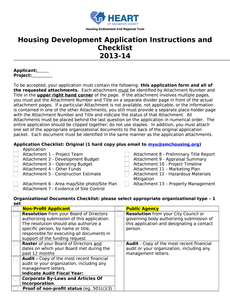 Housing Development Application Instructions and Checklist Doc Template | pdfFiller