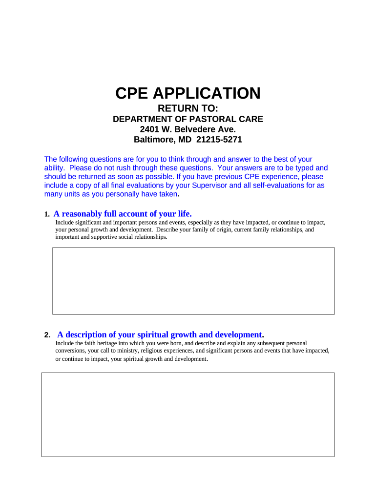 CPE APPLICATION - LifeBridge Health Doc Template | pdfFiller