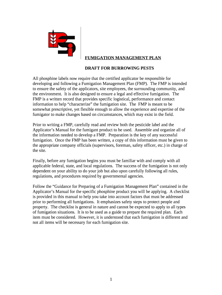 FUMIGATION MANAGEMENT PLAN (EXAMPLE) DRAFT FOR BURROWING PESTS Doc ...