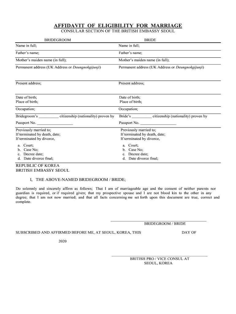Affidavit Of Eligibility To Marry Pdf - Fill Online, Printable ...
