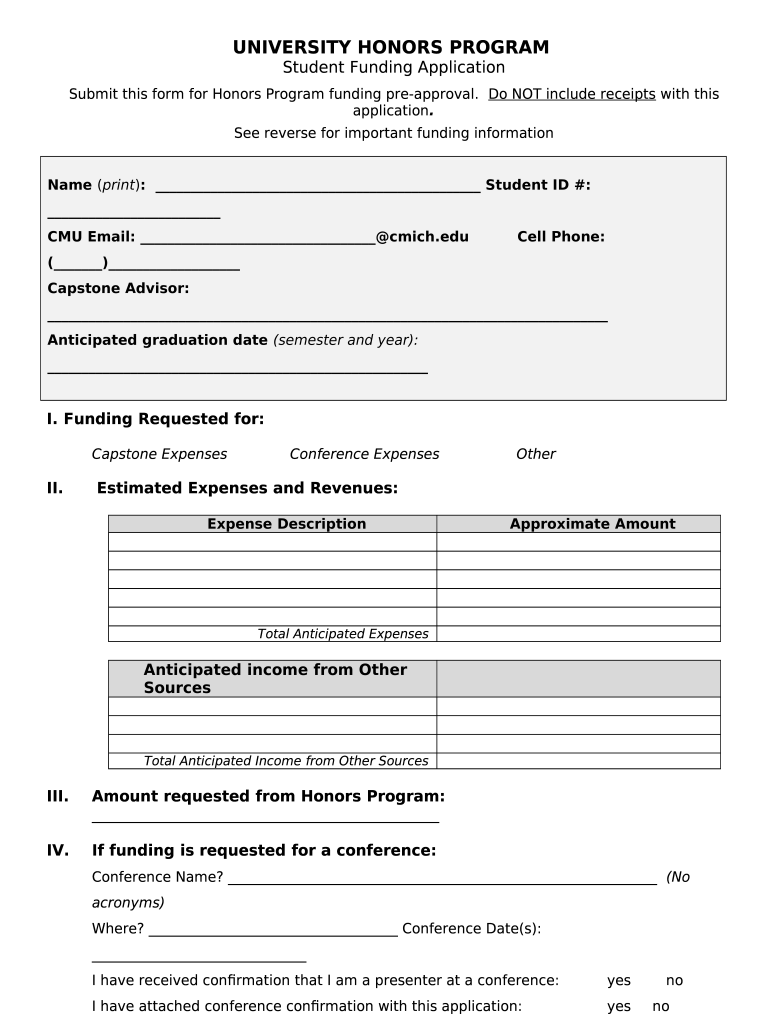 Honors Project Fund Pre-Approval Application Cover Sheet Doc Template ...