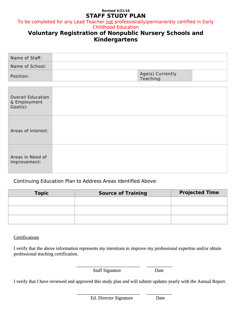 Staff Study Plan - New York State Education Department Doc Template ...