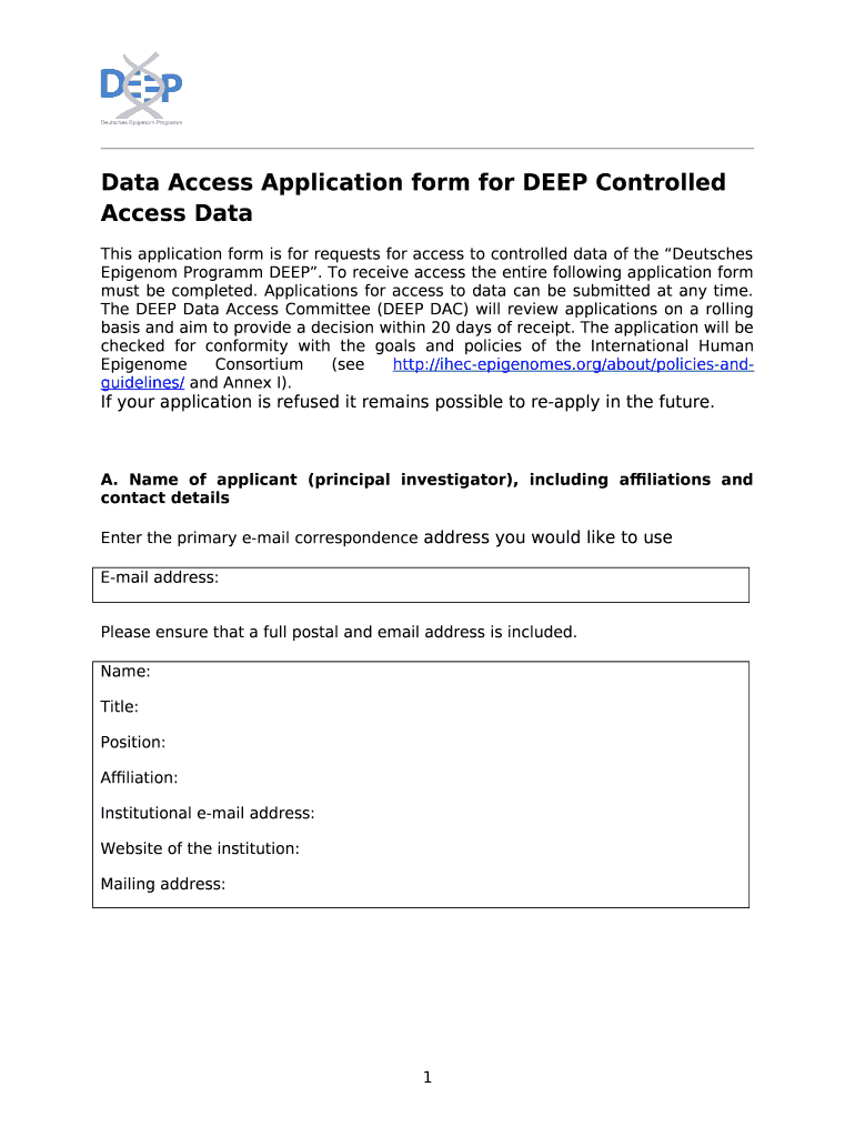 DEEP data access application Doc Template | pdfFiller