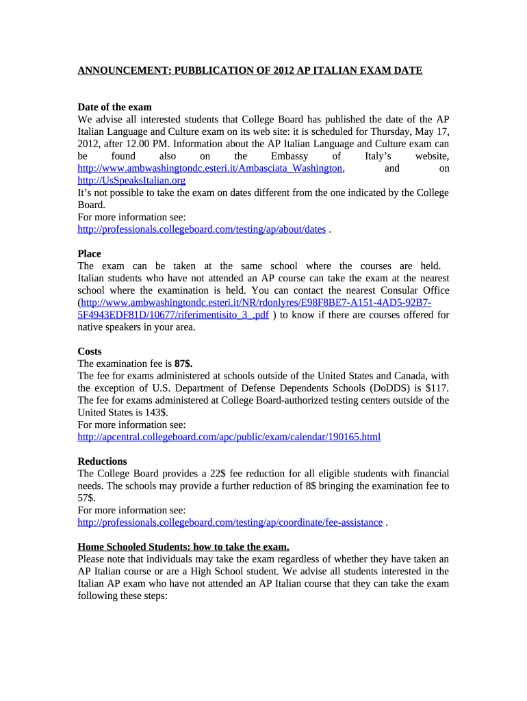 AP Italian Language and Culture: The ExamAP Central ... Doc Template ...