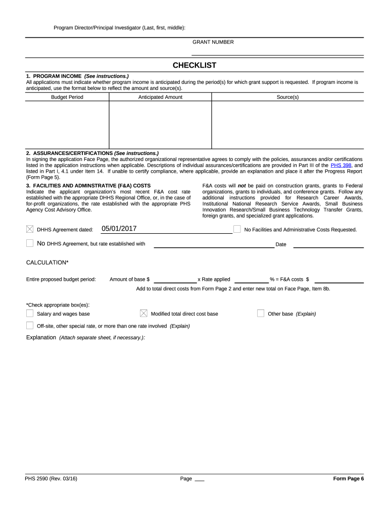 PHS 2590 (Rev. 08/12), Checklist, Page 6. DHHS, Public Health Service ...
