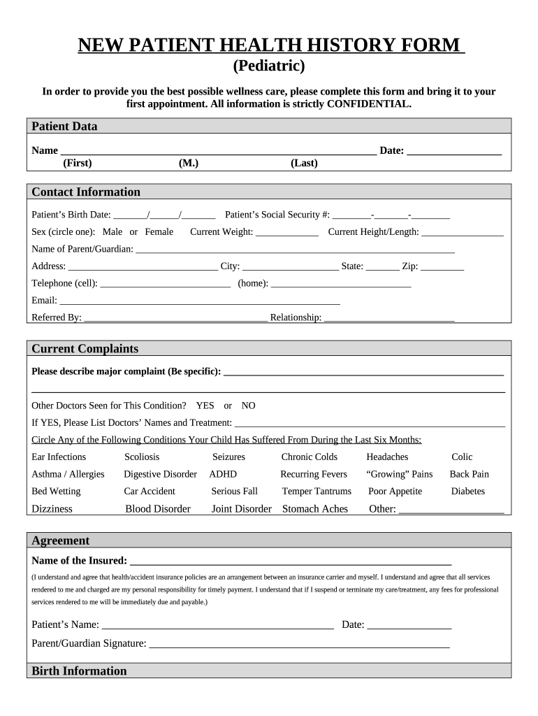 Printable Medical History s - Emergency Health Ination Doc Template ...
