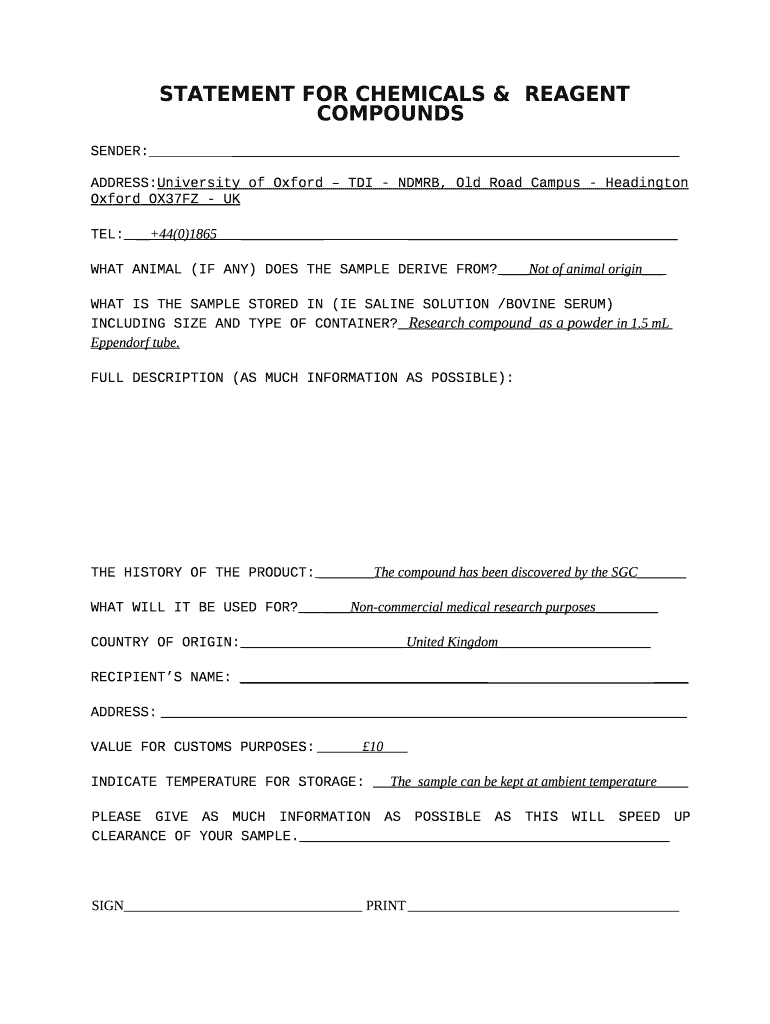 DECLARATION PLEASE FILL OUT THIS FOR ALL BIOLOGICAL SAMPLES GOING ...
