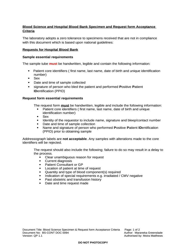 Blood Bank SpecimensDepartment of PathologySchool of ... Doc Template ...