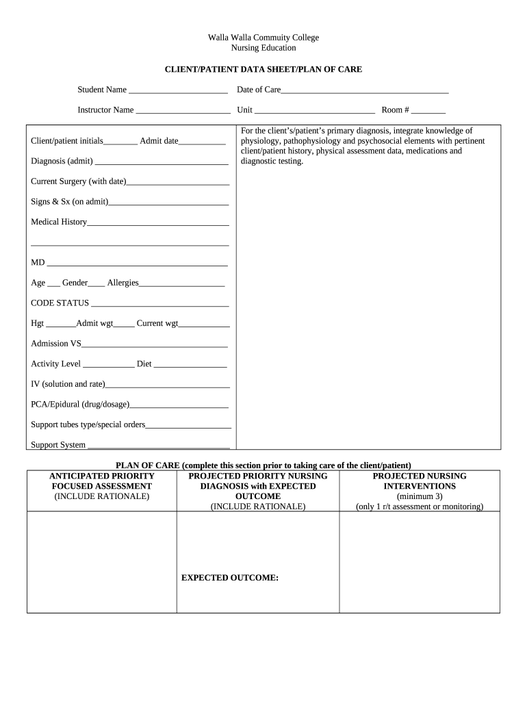 CLIENT/PATIENT INATION SHEET - InHealth Doc Template | pdfFiller