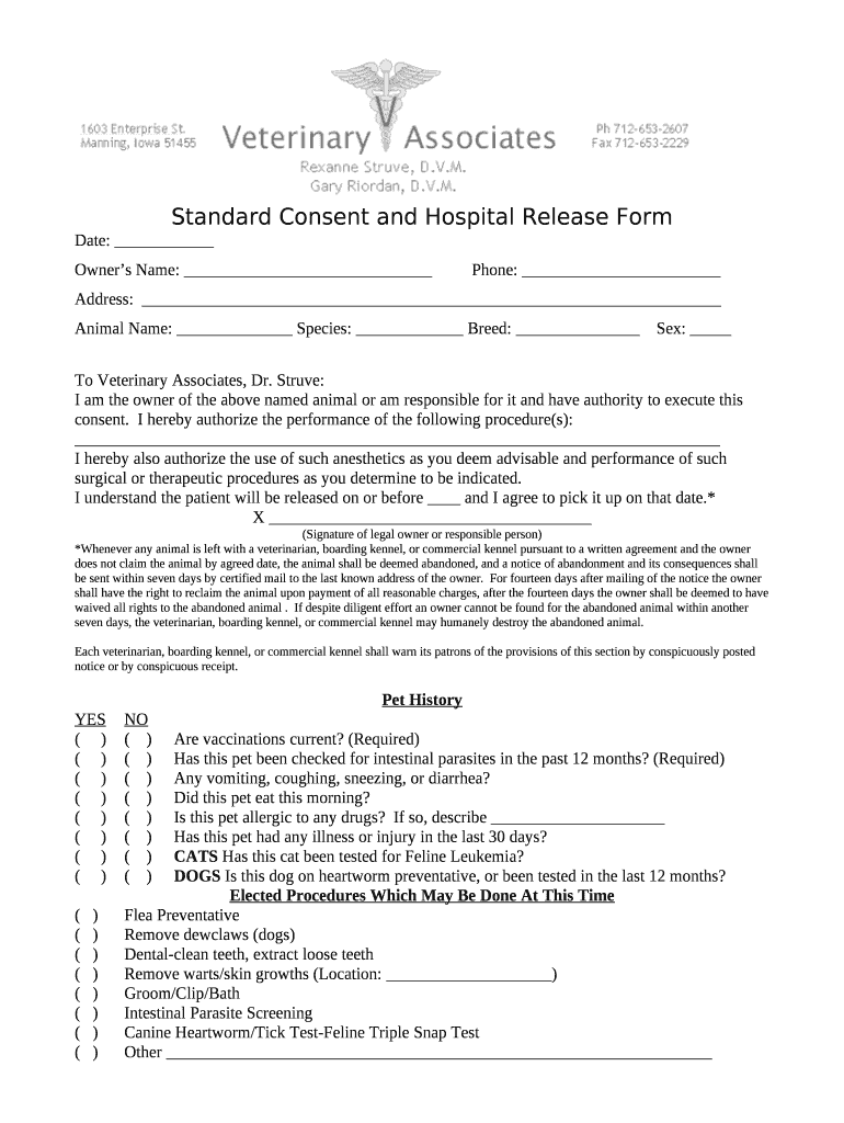 Consent for Treatment - Quality Care Animal Hospital Doc Template ...