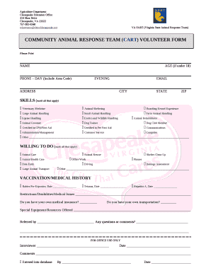 ANIMAL RELIEF VOLUNTEER Doc Template | pdfFiller
