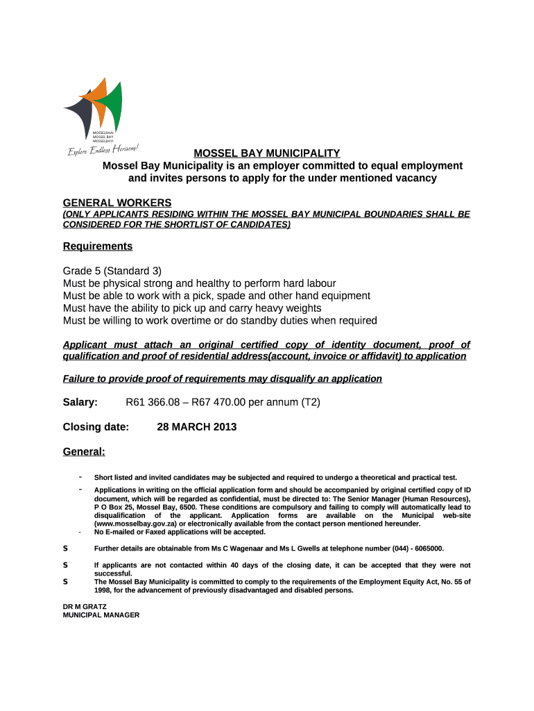 Mossel Bay Municipality, an employer committed to equal ... Doc ...