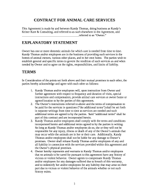 CONTRACT FOR ANIMAL CARE SERVICES Doc Template | pdfFiller