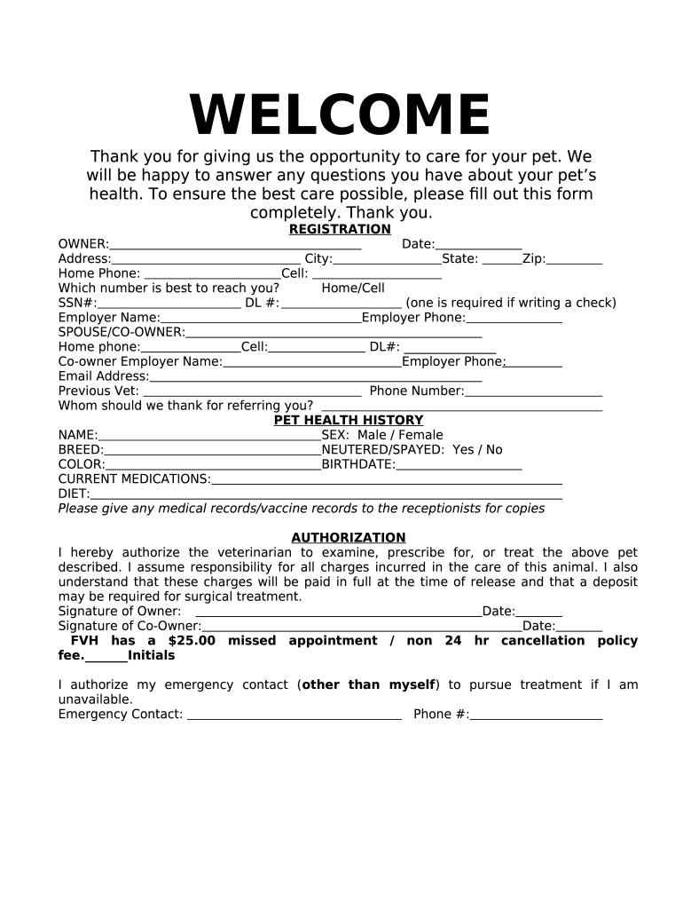 Welcome - Registration - Companion Animal Hospital Doc Template | pdfFiller
