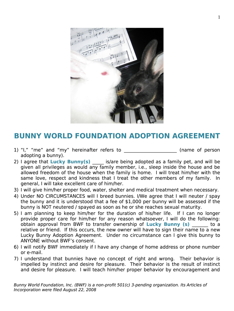 Bunnyluv Rabbit Rescue Adoption Application Doc Template | pdfFiller