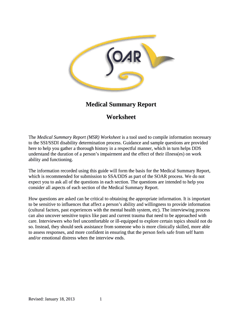 Medical Summary Report Interview Guide and ... - SOAR Works! Doc ...