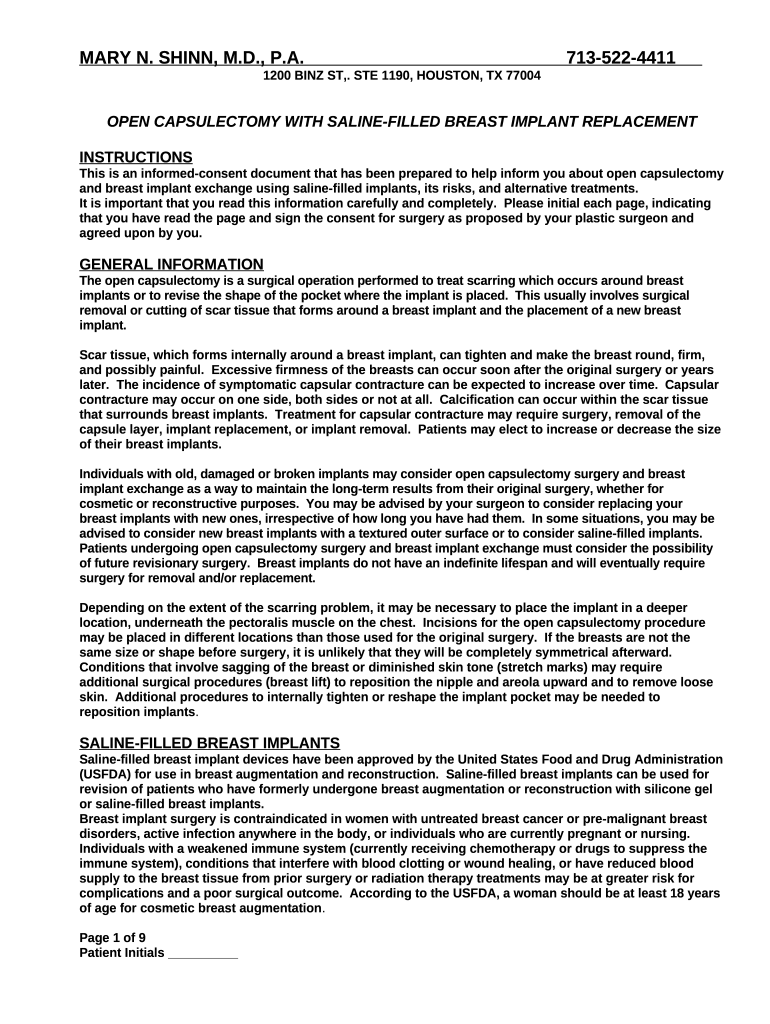 open capsulectomy with saline-filled breast ... - Mary Shinn, MD Doc ...