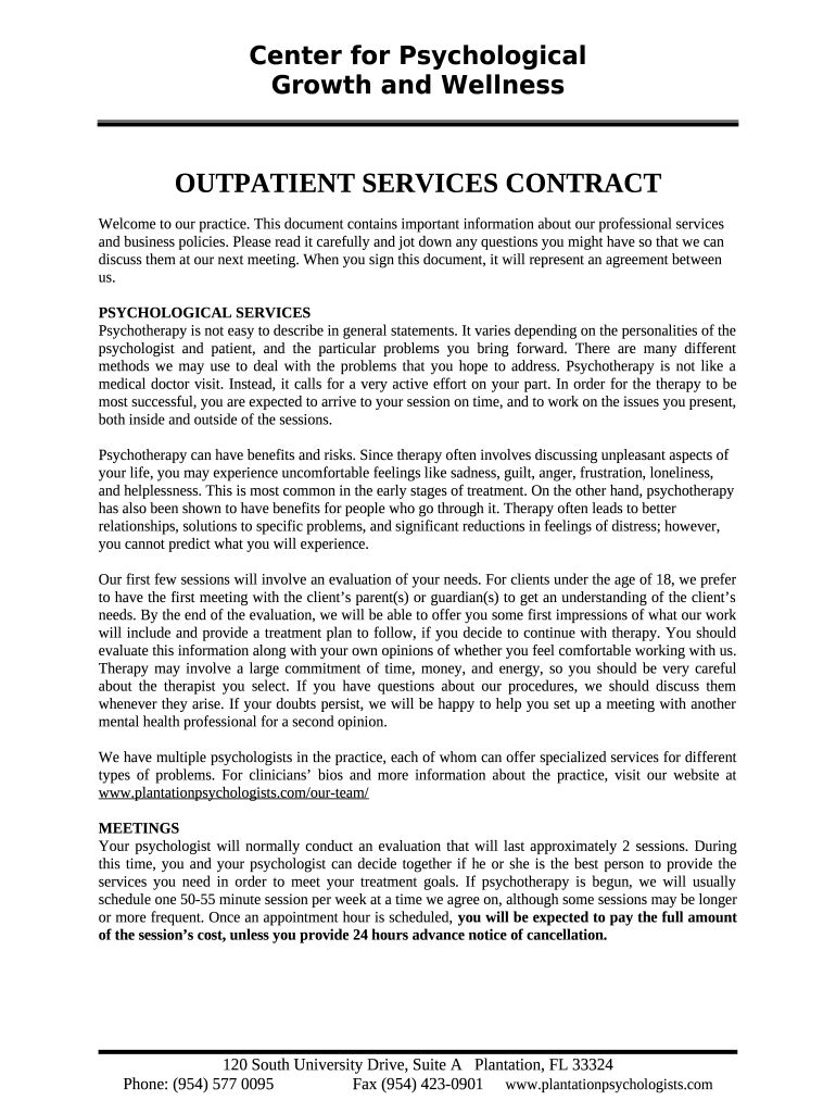 outpatient services contract - Trent H. Evans, Ph.D. Doc Template ...