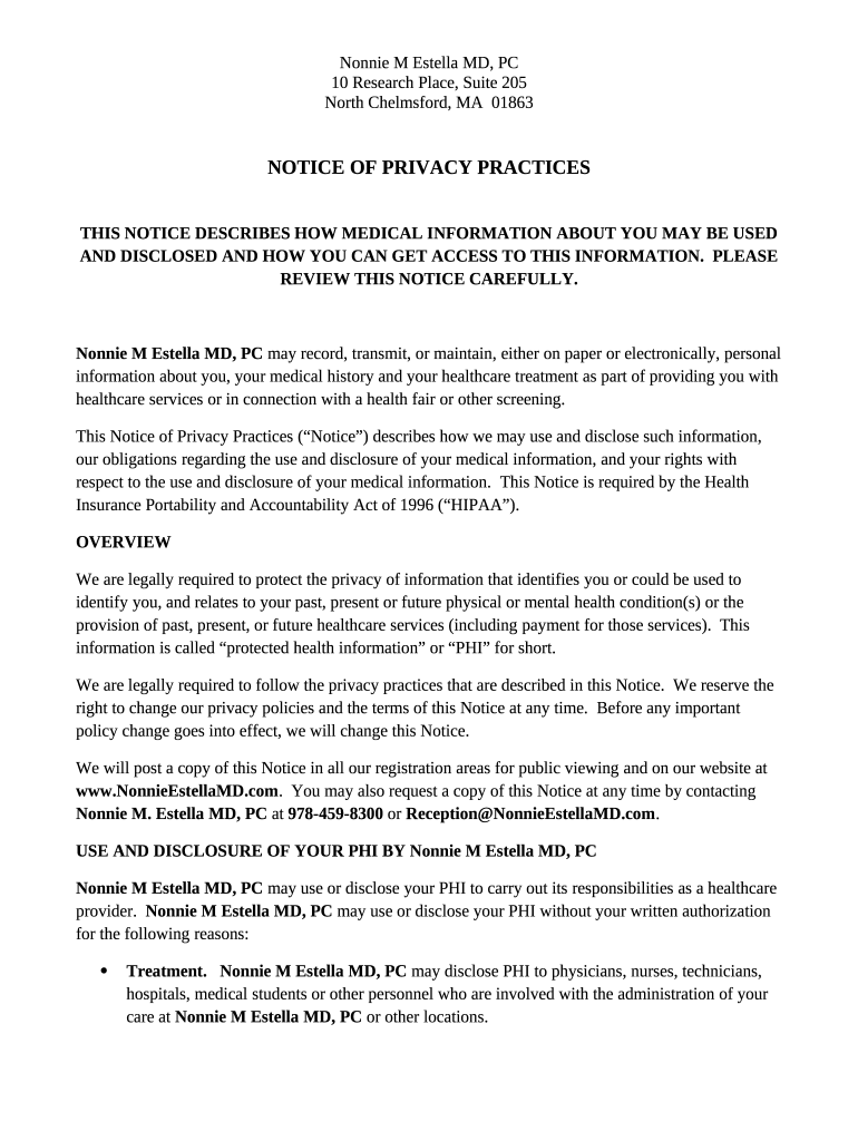 NOTICE OF PRIVACY PRACTICES THIS NOTICE ... Doc Template | pdfFiller