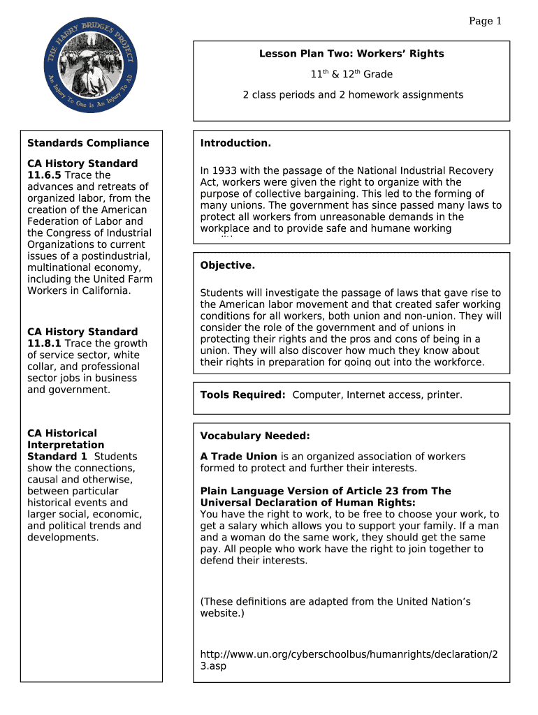 Workers' Rights - The Harry Bridges Project Doc Template | pdfFiller