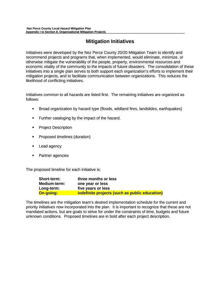 Nez Perce County Local Hazard Mitigation Plan Doc Template | pdfFiller