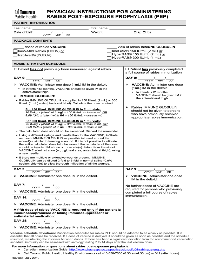 Fillable Online Physician Instructions for Administering Rabies Post ...
