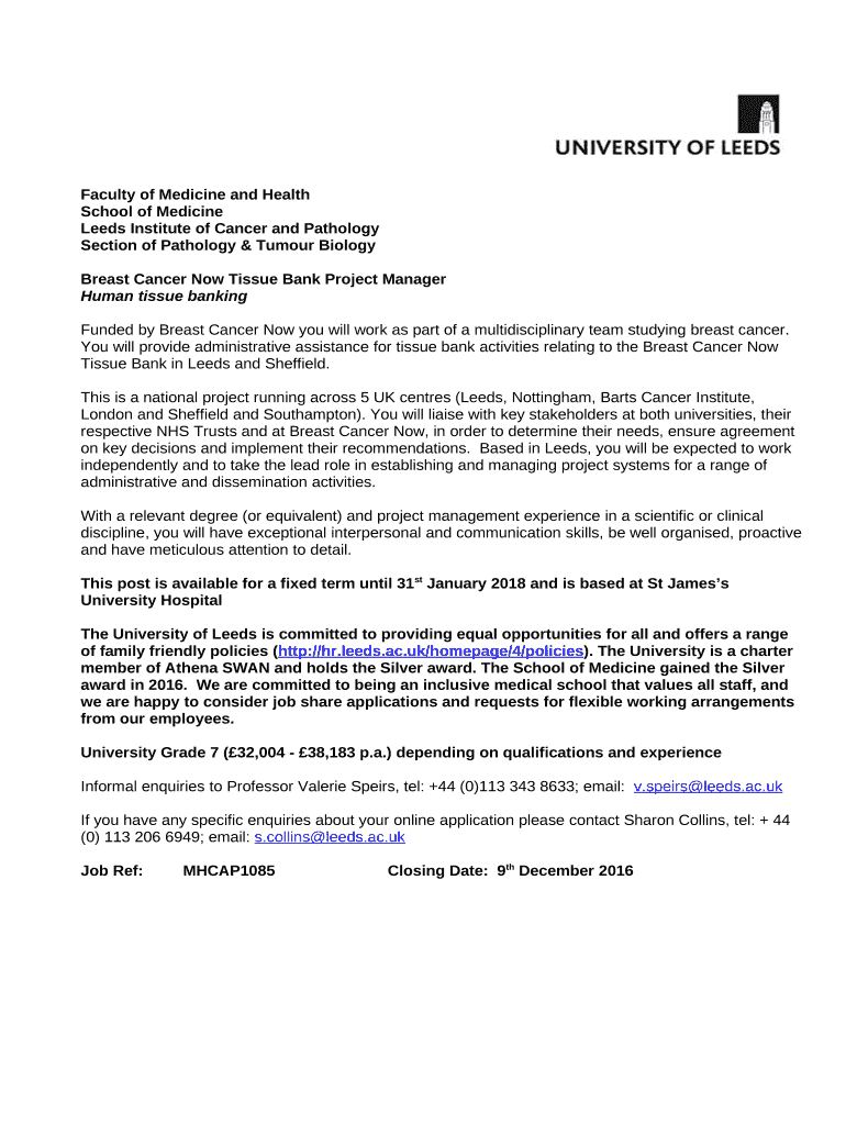 Section of Pathology & Tumour Biology Doc Template | pdfFiller