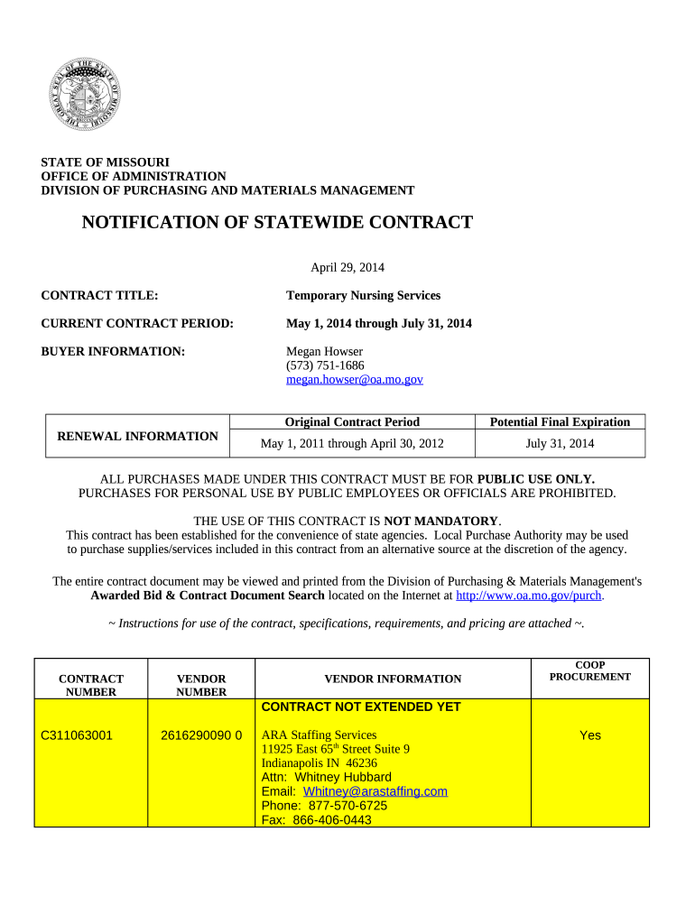 CURRENT CONTRACT PERIOD:May 1, 2014 through July 31, 2014 Doc Template ...