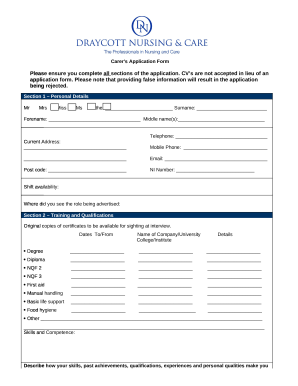 Carer's Application Doc Template | pdfFiller