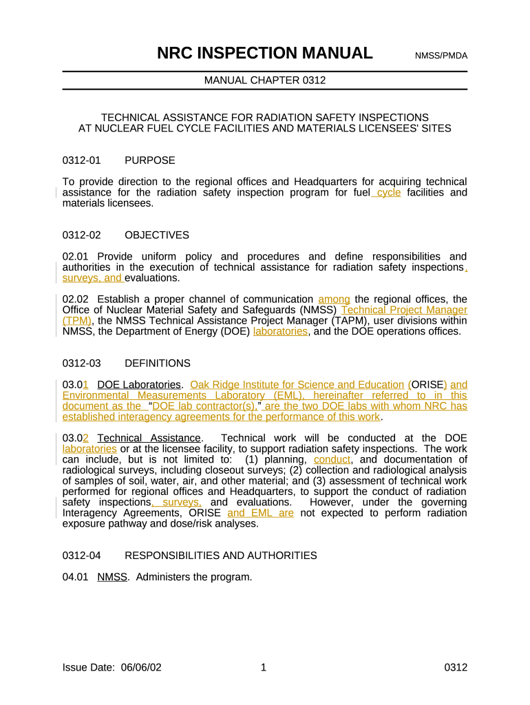 NRC INSPECTION MANUALNMSS/PMDA Doc Template | pdfFiller