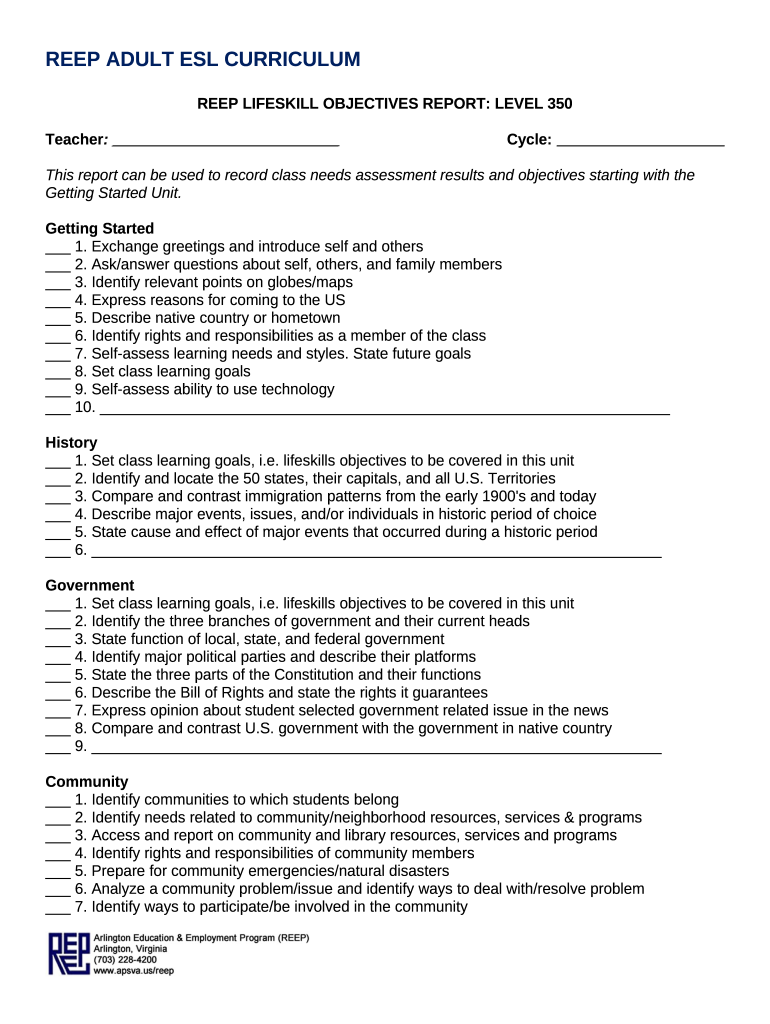 REEP ESL PROGRESS REPORT: LEVEL 300 Doc Template | pdfFiller