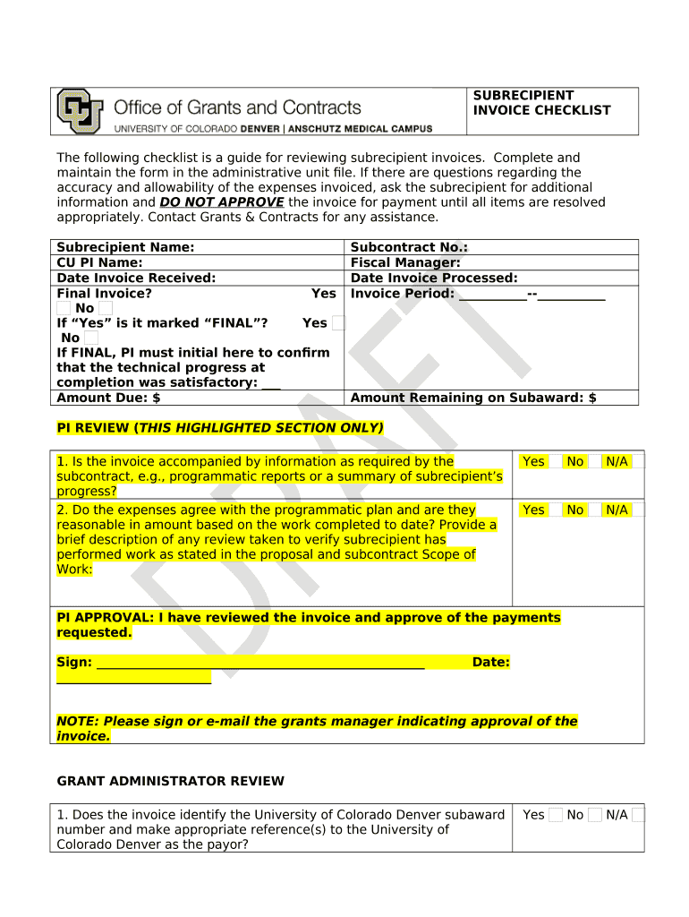Subrecipient Monitoring: Invoice Review Checklist - It's Your ... Doc ...