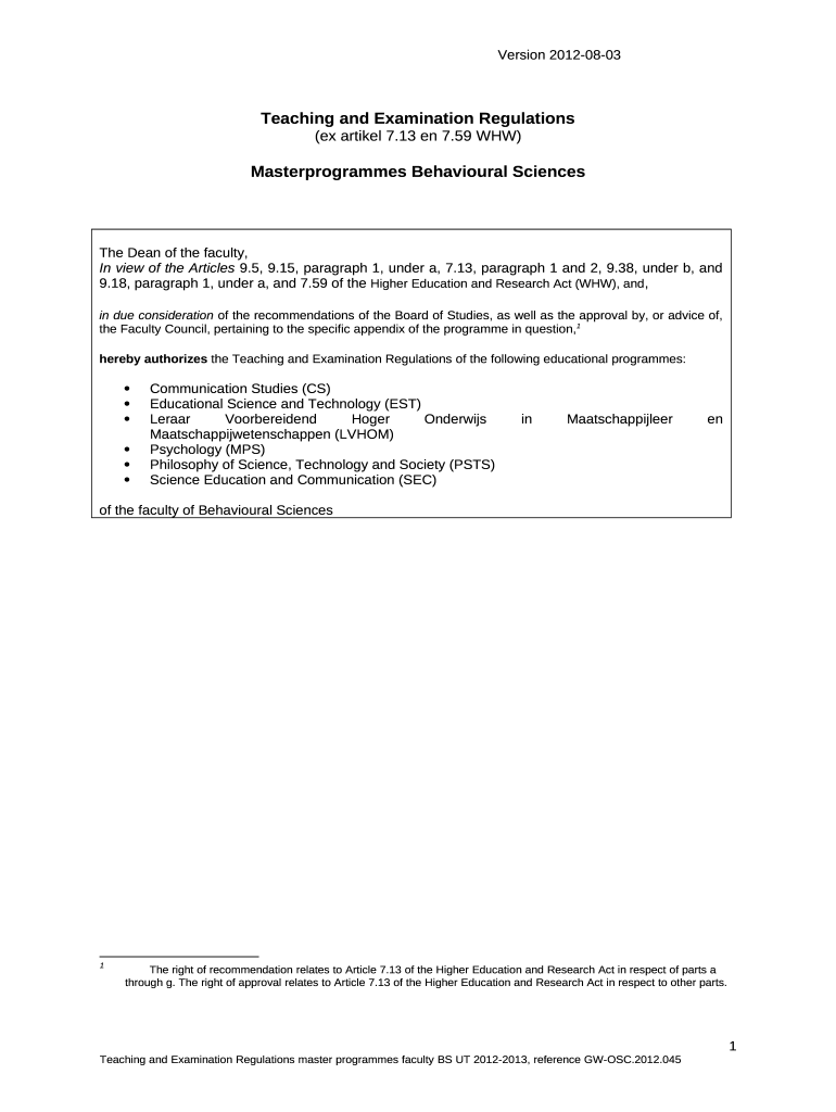 education and examination regulations for master programmes Doc Template | pdfFiller