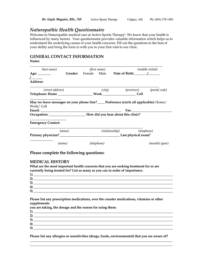 Fillable Online Naturopath Intake Forms Long.docx Fax Email Print - pdfFiller